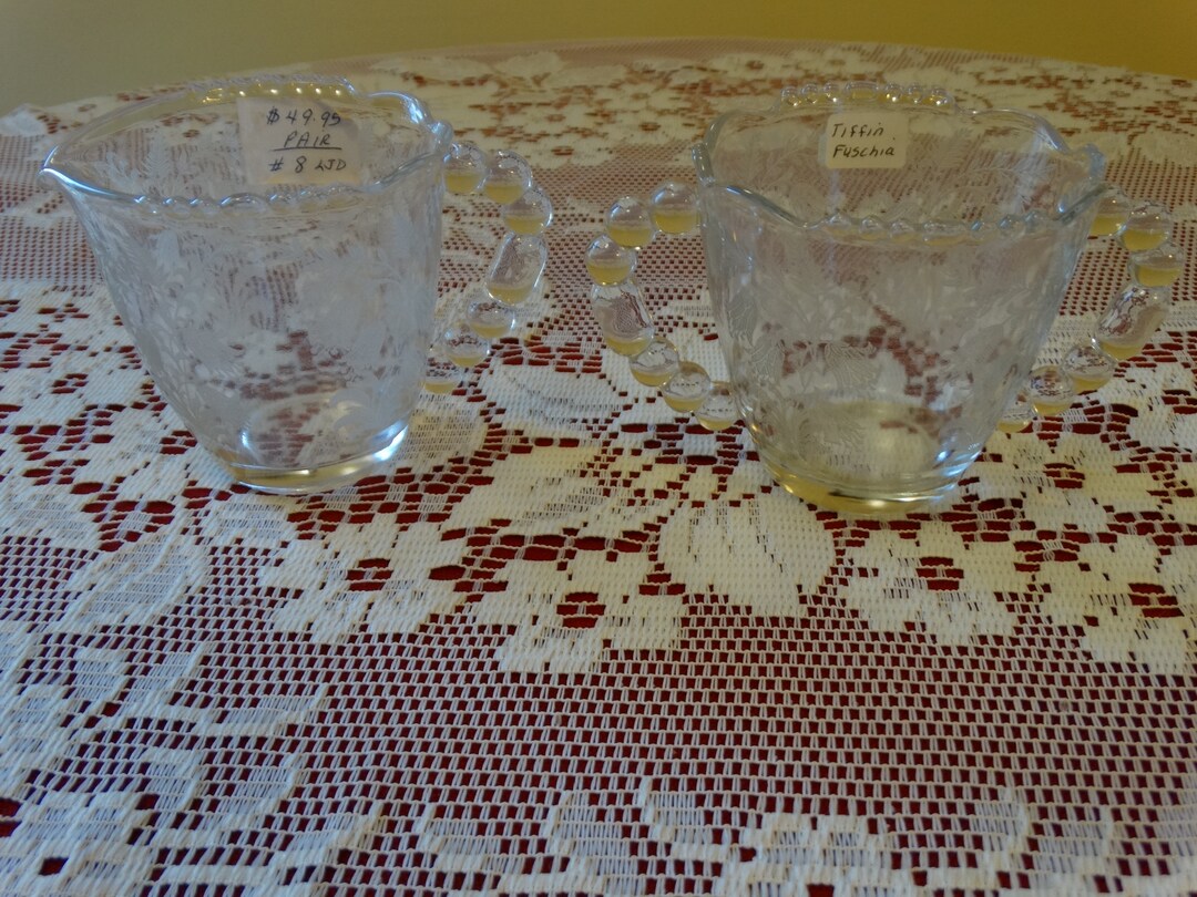 Vintage Tiffin Glass Company "fuchsia" Pattern Crystal Sugar Bowl W ...