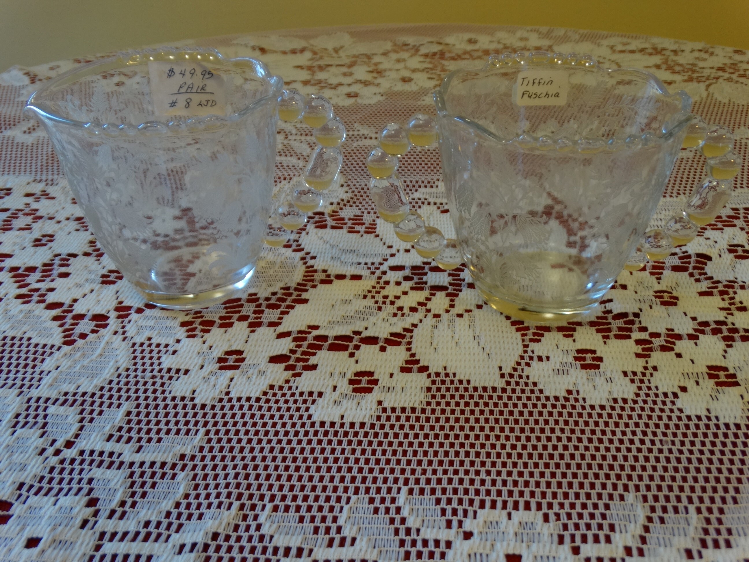 Vintage Tiffin Glass Company Fuchsia Pattern Crystal Sugar Bowl w ...