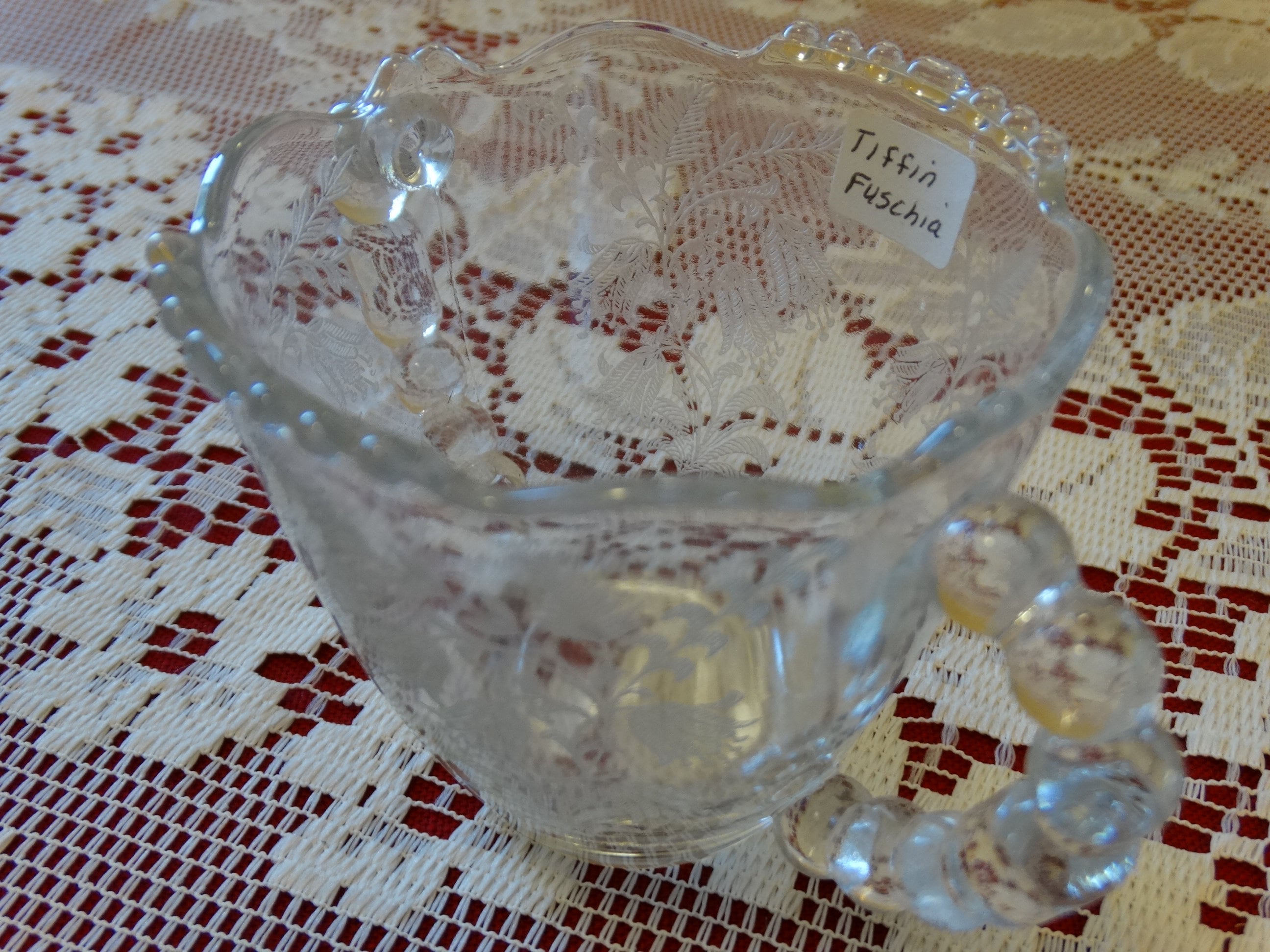 Vintage Tiffin Glass Company Fuchsia Pattern Crystal Sugar Bowl w ...