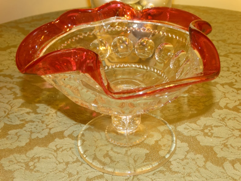 Vintage US Glass Company King's Crown Thumbprint Pattern Ruby Flashed 6 ...
