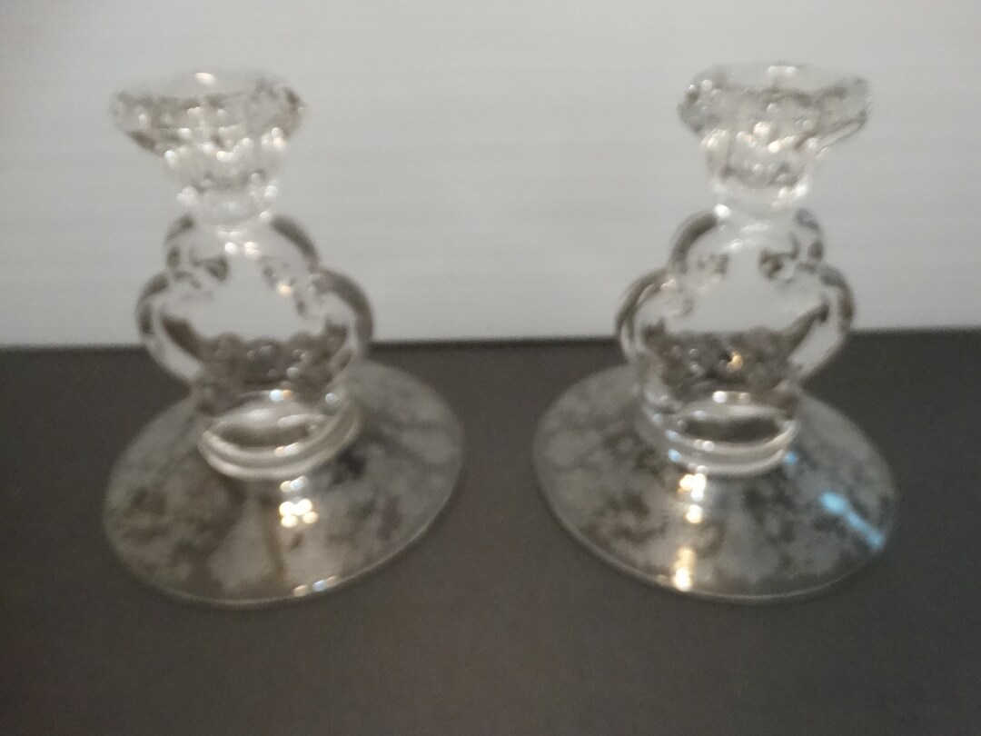 Vintage Cambridge Glass Etched Rosepoint Pair Keyhole Footed ...