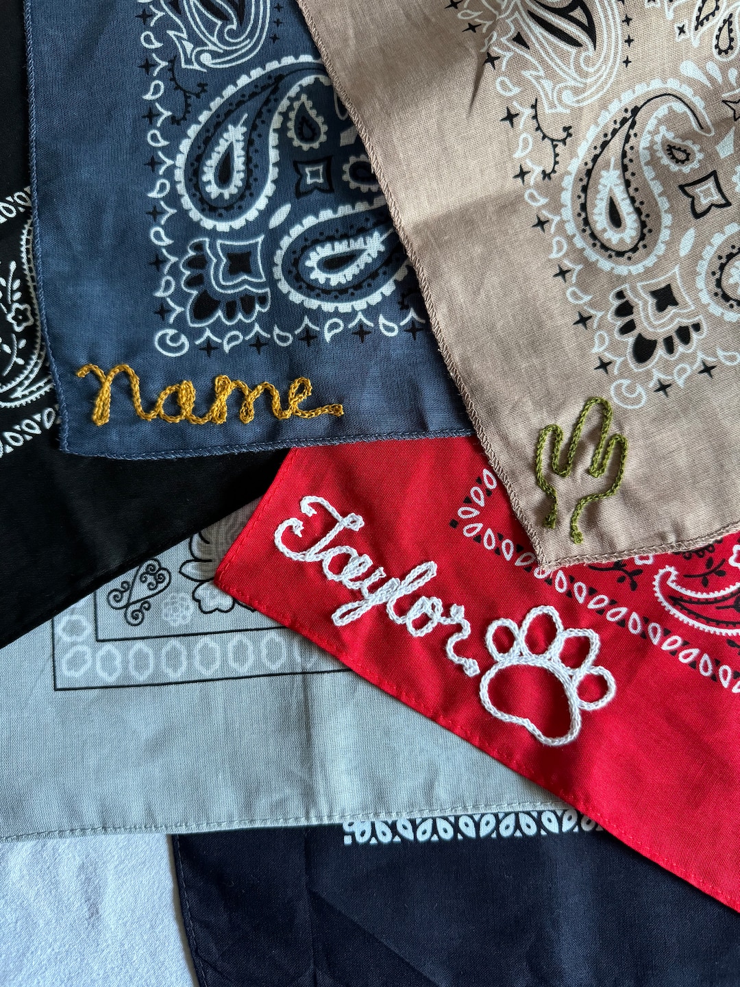 Personalized Chainstitch Bandana- Red, Black, Blue, Dusty Rose, Navy ...