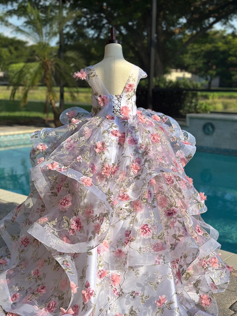 Pink Princess Flower Girl Dress With Train, Tulle Pageant Ball Gown ...