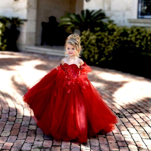 Red Flower Girl Dress - Etsy