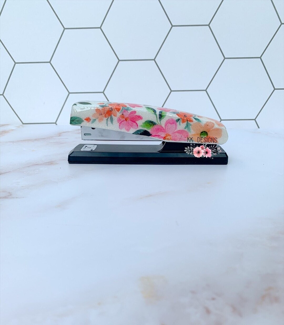 Watercolor Pink and Orange Flower Stapler, Teacher Gift, Office Gift ...