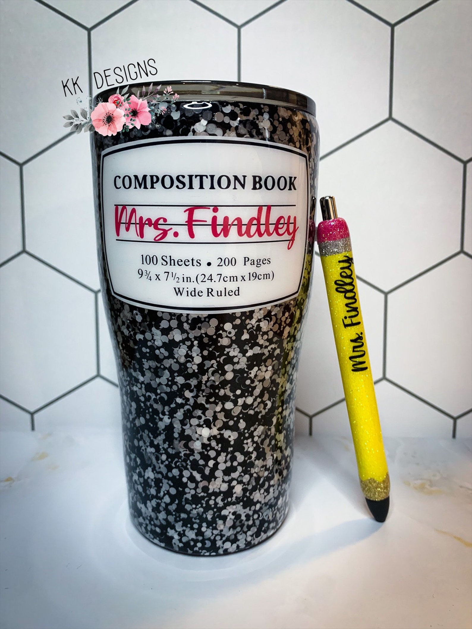 Teacher Composition Notebook Back to School Glitter Tumbler | Etsy