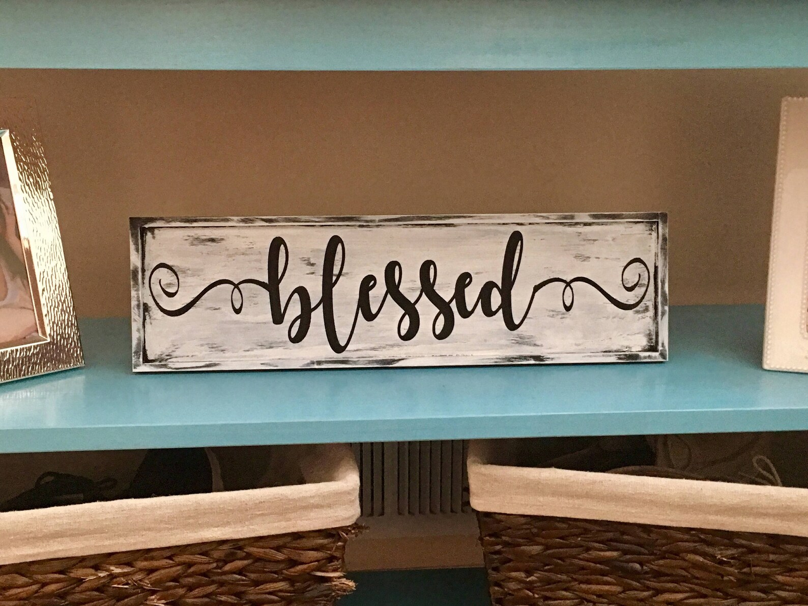 Rustic 'blessed' Wooden Sign, Black and White Decor - Etsy