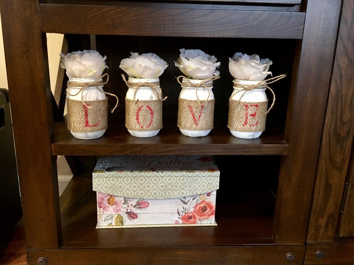 LOVE Pint Size Mason Jars Valentine's Day Home Decor | Etsy
