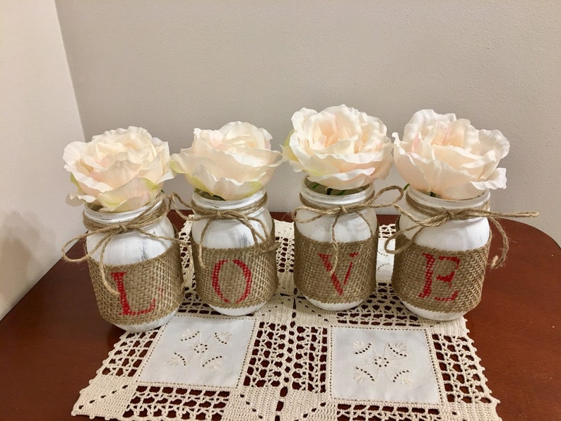 LOVE Pint Size Mason Jars Valentine's Day Home Decor | Etsy