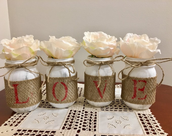 LOVE Pint Size Mason Jars, Valentine's Day Home Decor, Rustic Home ...