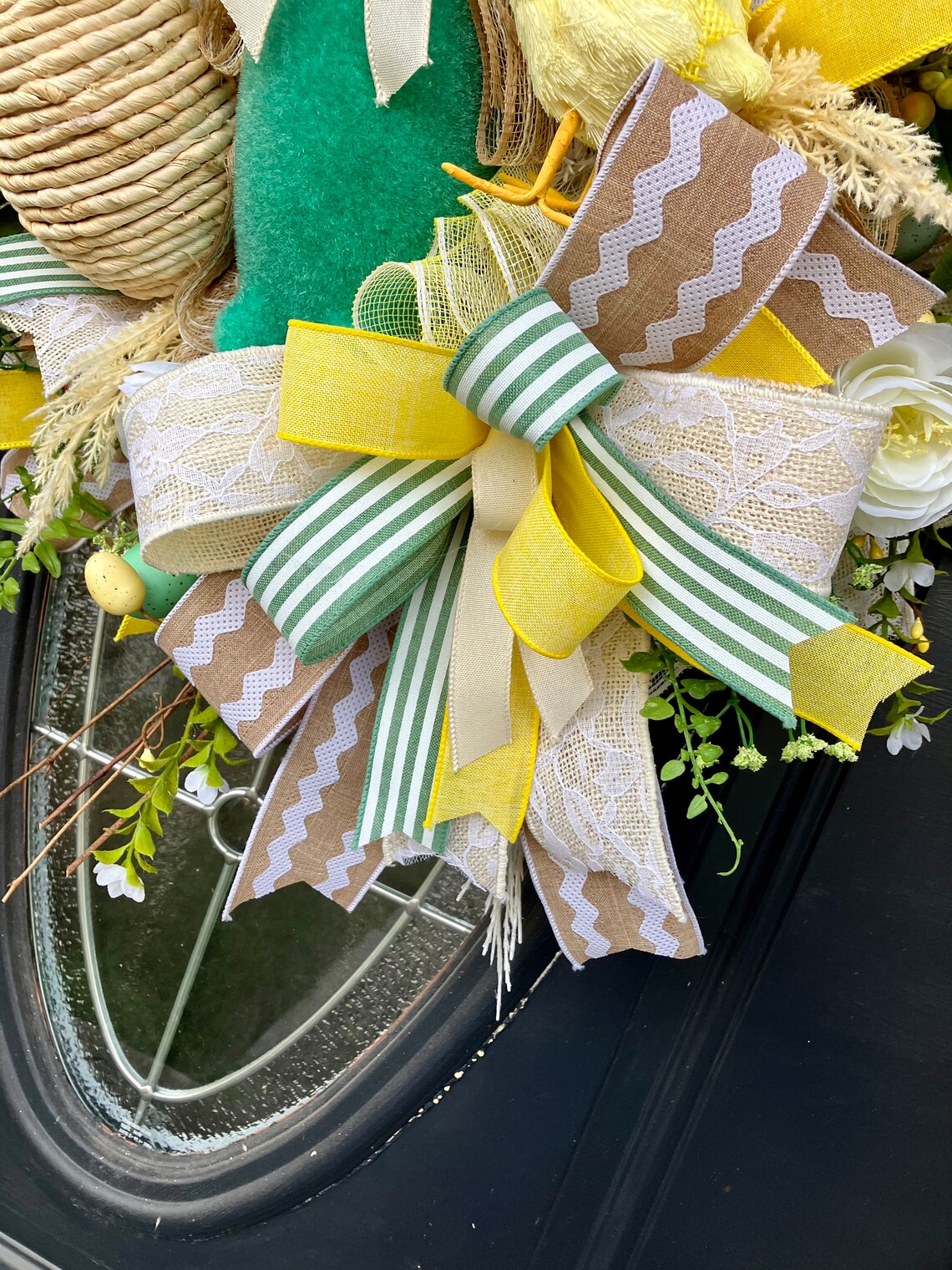 Green Flocked Easter Bunny Wreath: Chick & Egg Spring Decor (30” X24” X ...