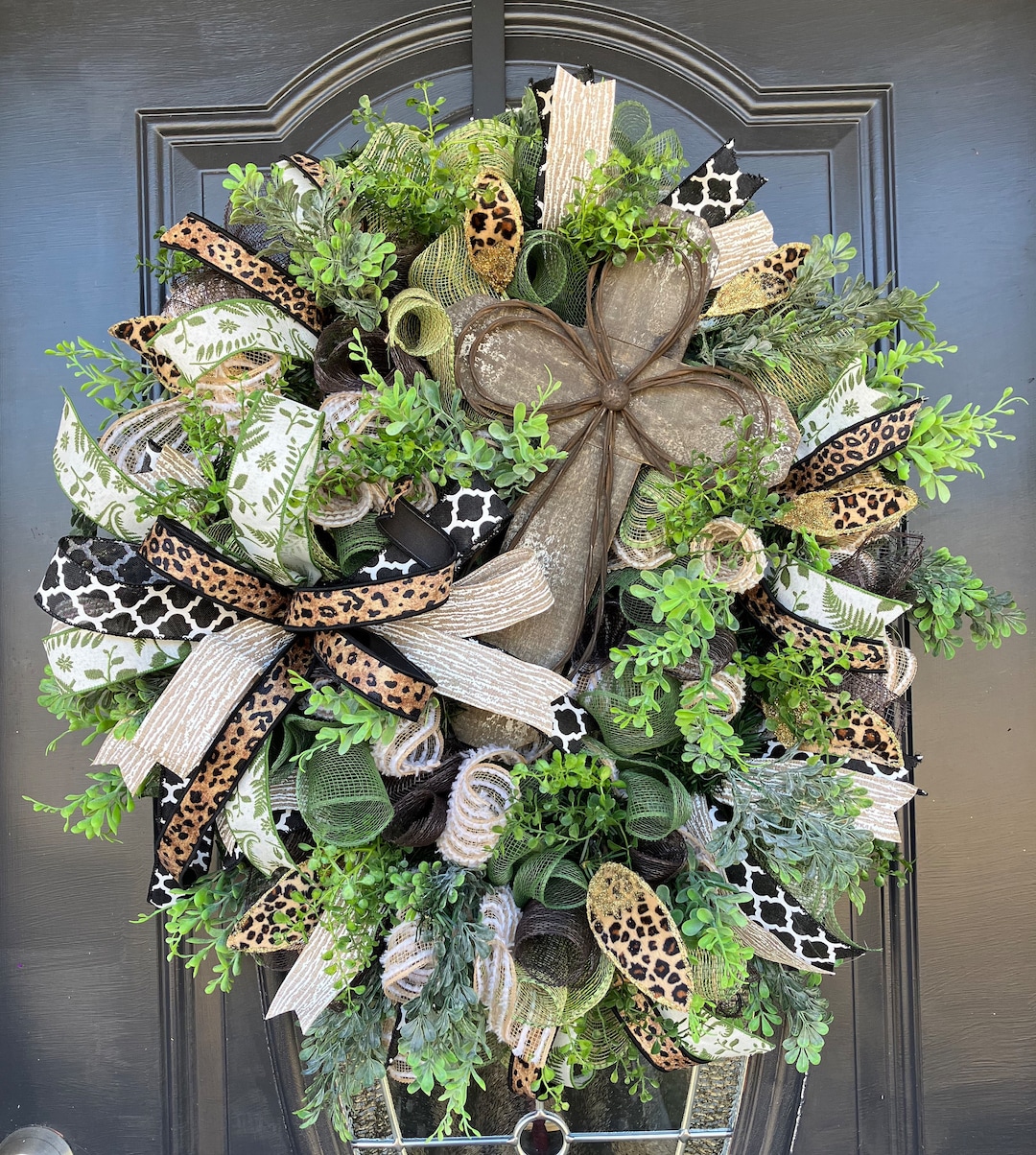 Rustic Cross Everyday Wreath, Leopard Spring Wreath, Easter Cross ...