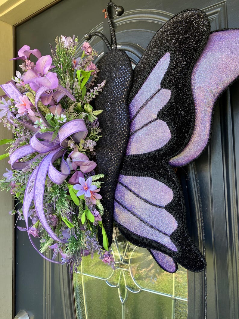 Handmade Purple Butterfly Wreath for Front Door, Floral Butterfly Door Decor, Unique Front Door ...