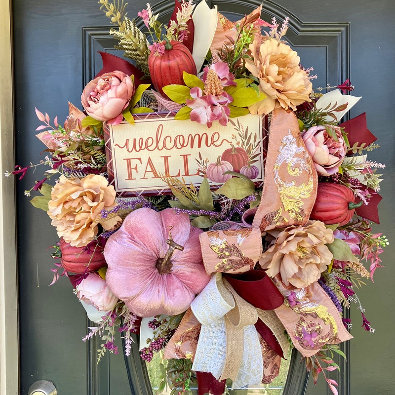 Pink Fall Wreath - Etsy