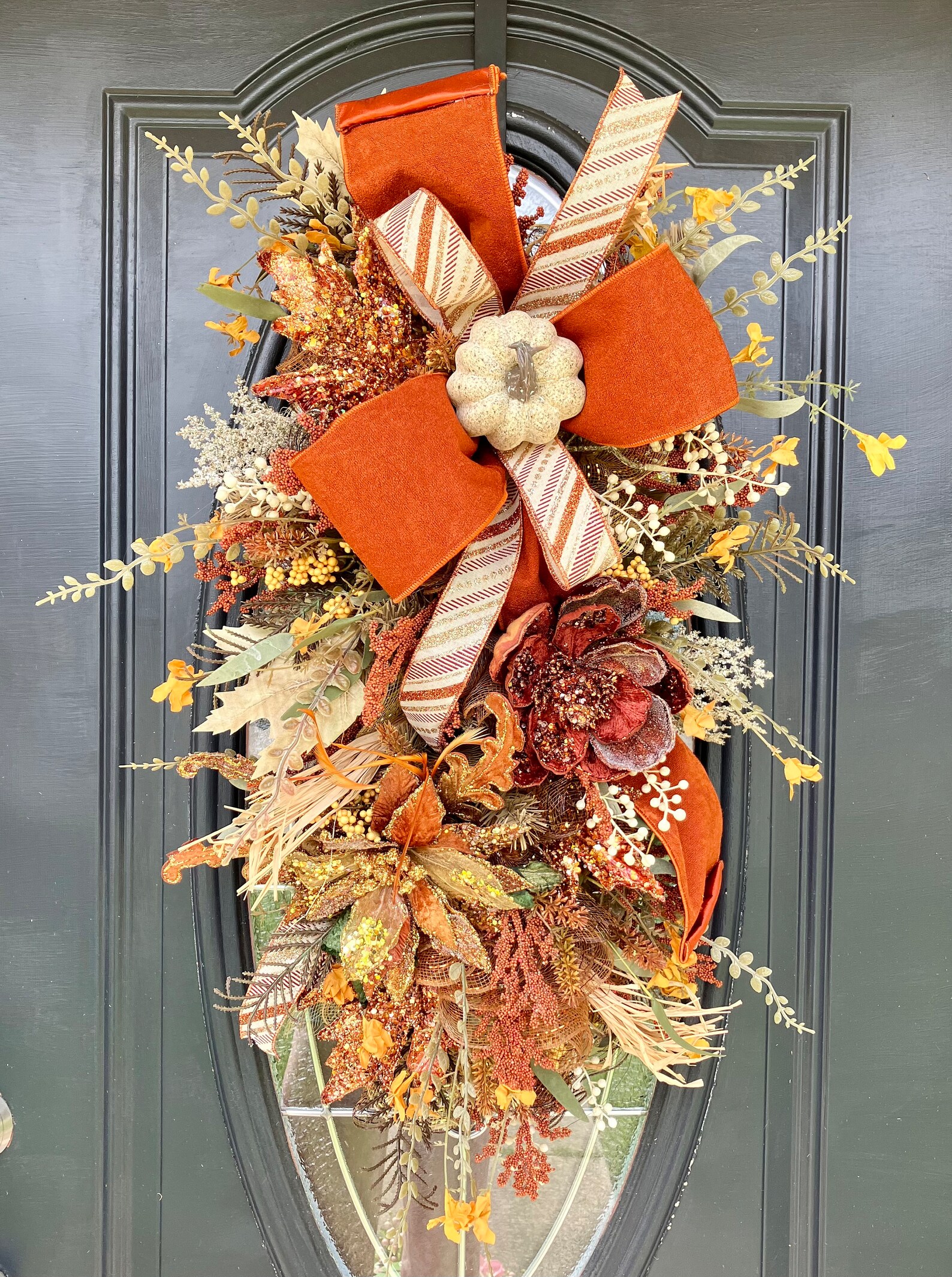 Glam Fall Swag for Front Door, Fall Decor With Magnolias, Fall Glam ...