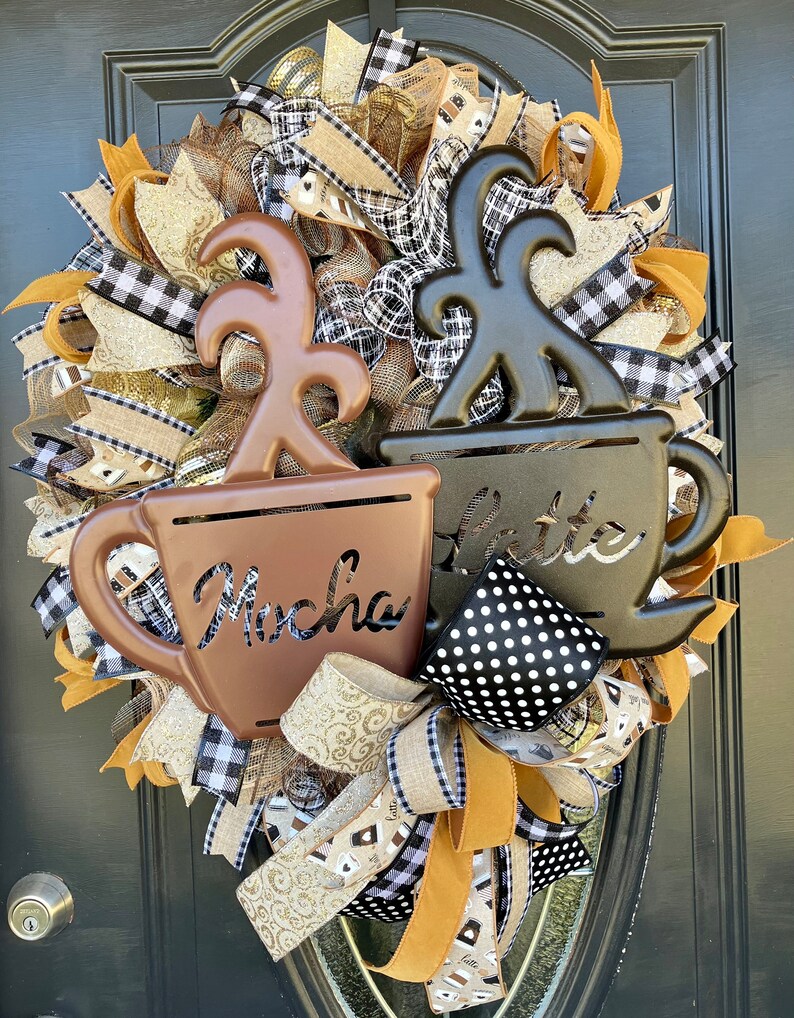 Coffee Cup Wreath: Mocha Latte Front Door Decor (32" X 24") - Etsy