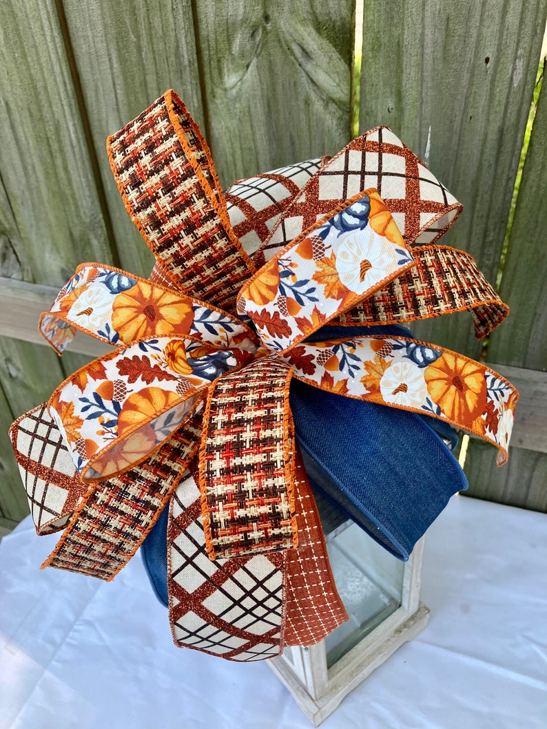 Fall Bow for Wreath, Fall Bow for Lantern, Rustic Fall Bow, Wired ...