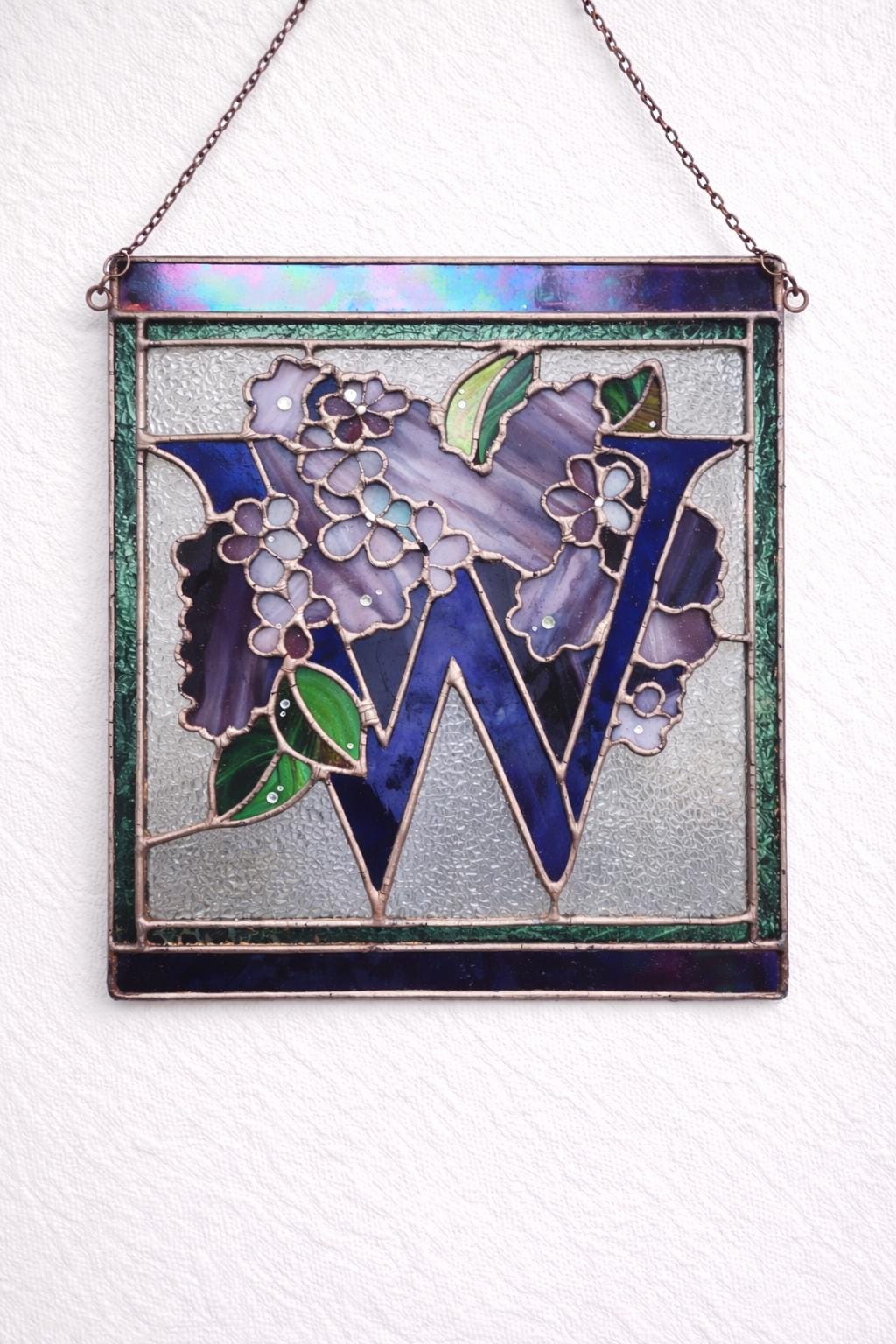 Personalized Stained Glass Initial Panel | Floral Monogram Suncatcher ...