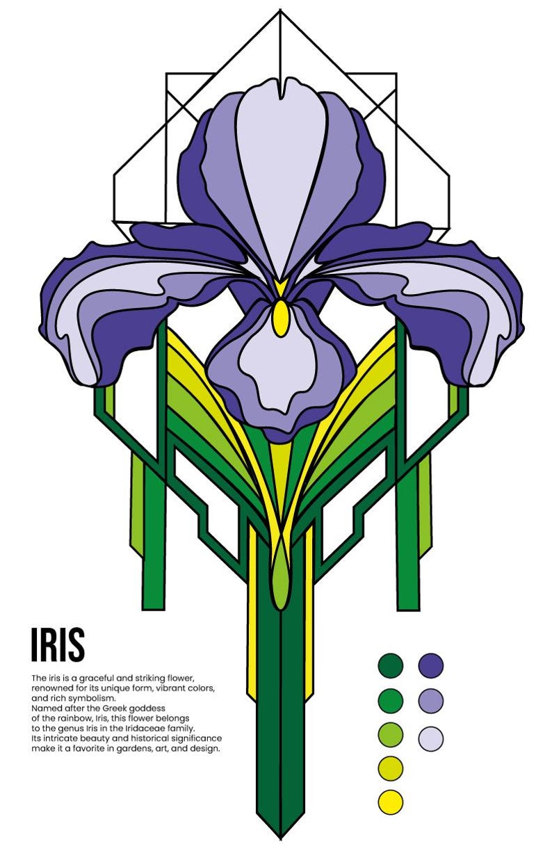 Iris Flower Stained Glass Template - Etsy