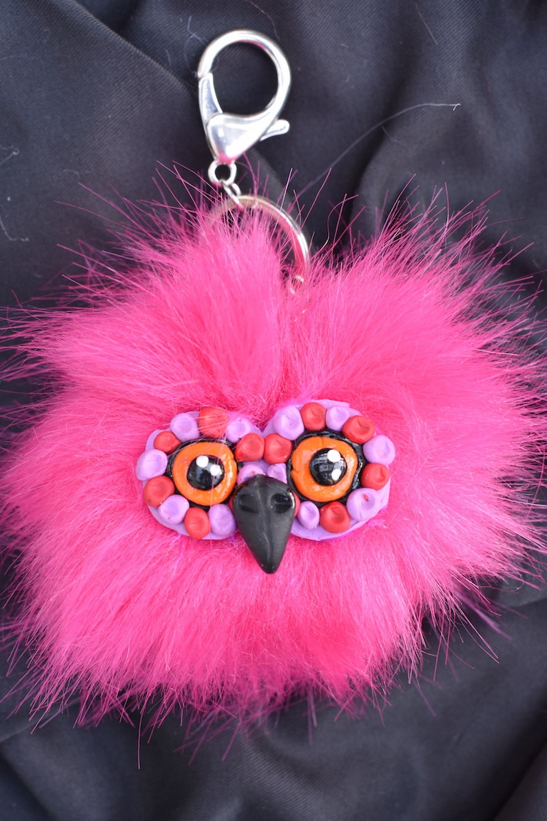 Hot Pink Fluffy Owl Keychain - Etsy