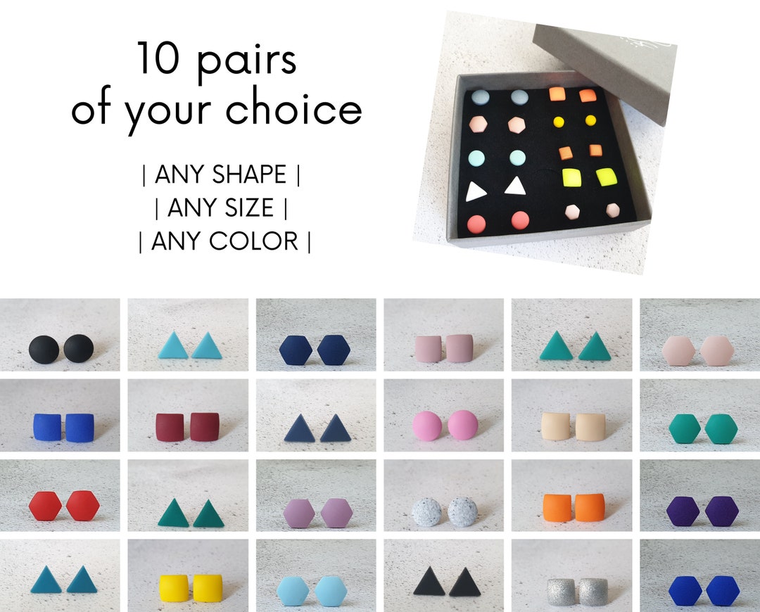 Set of 10 Pairs of Earrings, Stud Earings Set Large, Minimalist Earring ...