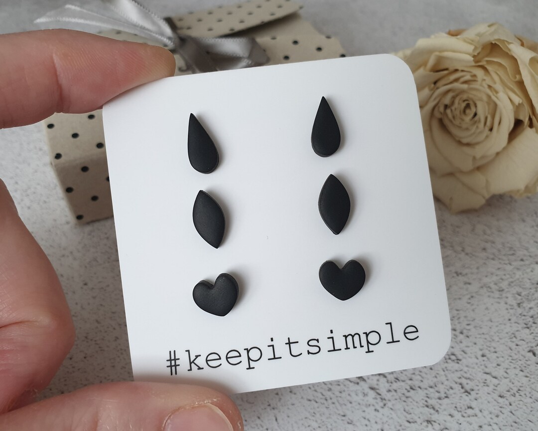 Black Earrins Set of 3 Studs, Black Teardrop Earrings Cute ...