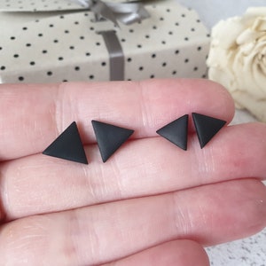 Black Triangle Earrings Stud, Triangular Earrings Studs, Titanium Earrings Studs, Geometric Stud ...