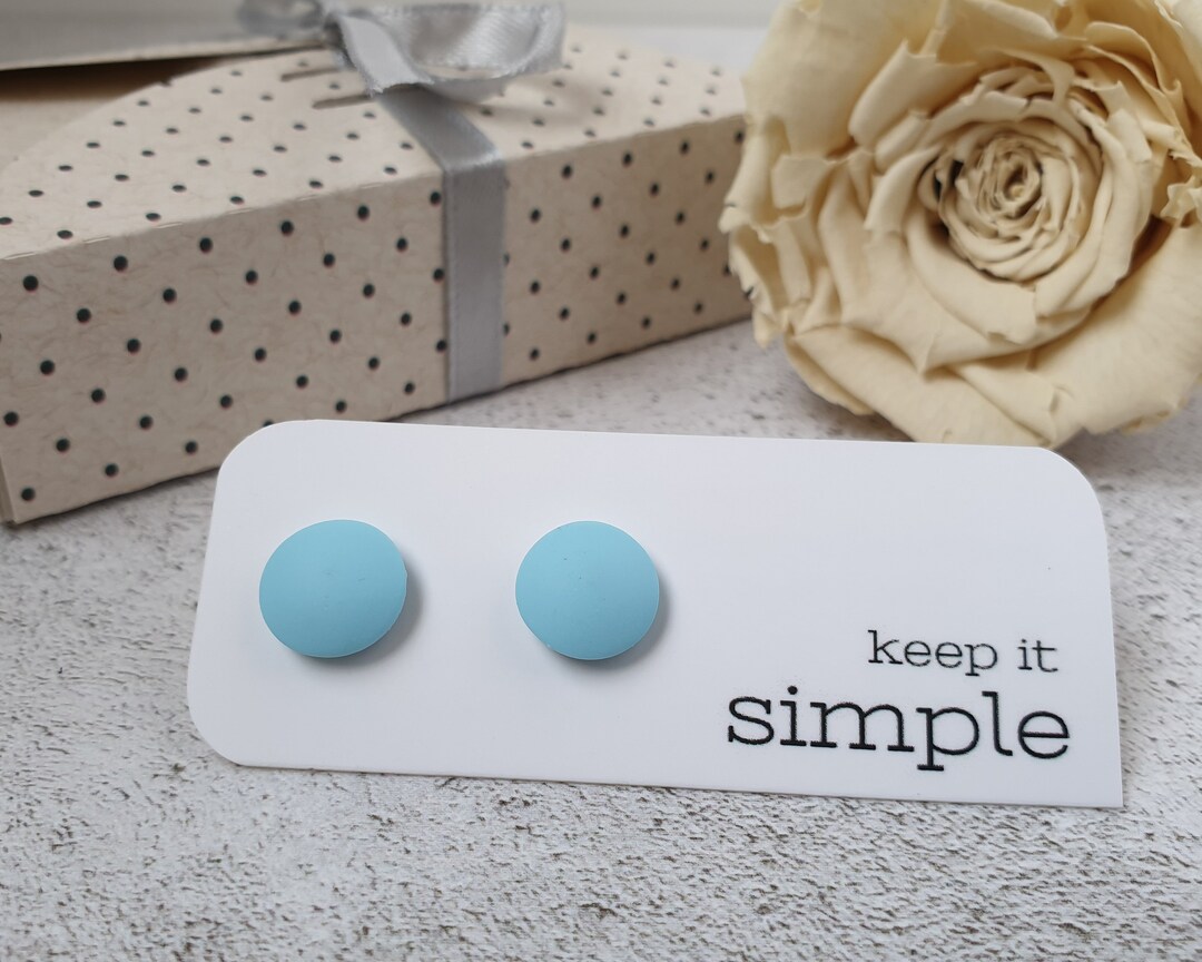 Light Blue Stud Earrings, Matte Studs, Blue Earrings Minimalist, Pale ...
