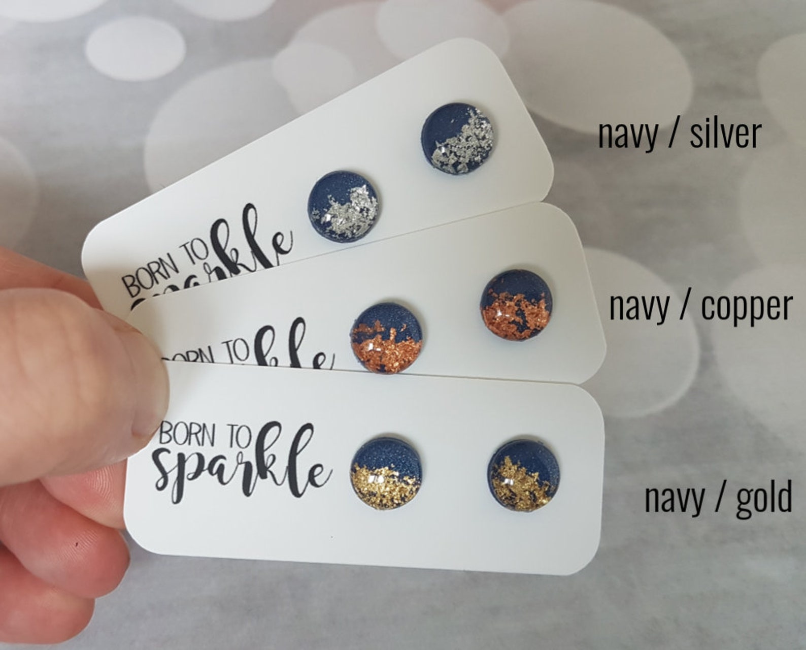 Navy Blue Stud Earrings, Navy and Silver Earrings Copper, Dark Blue ...