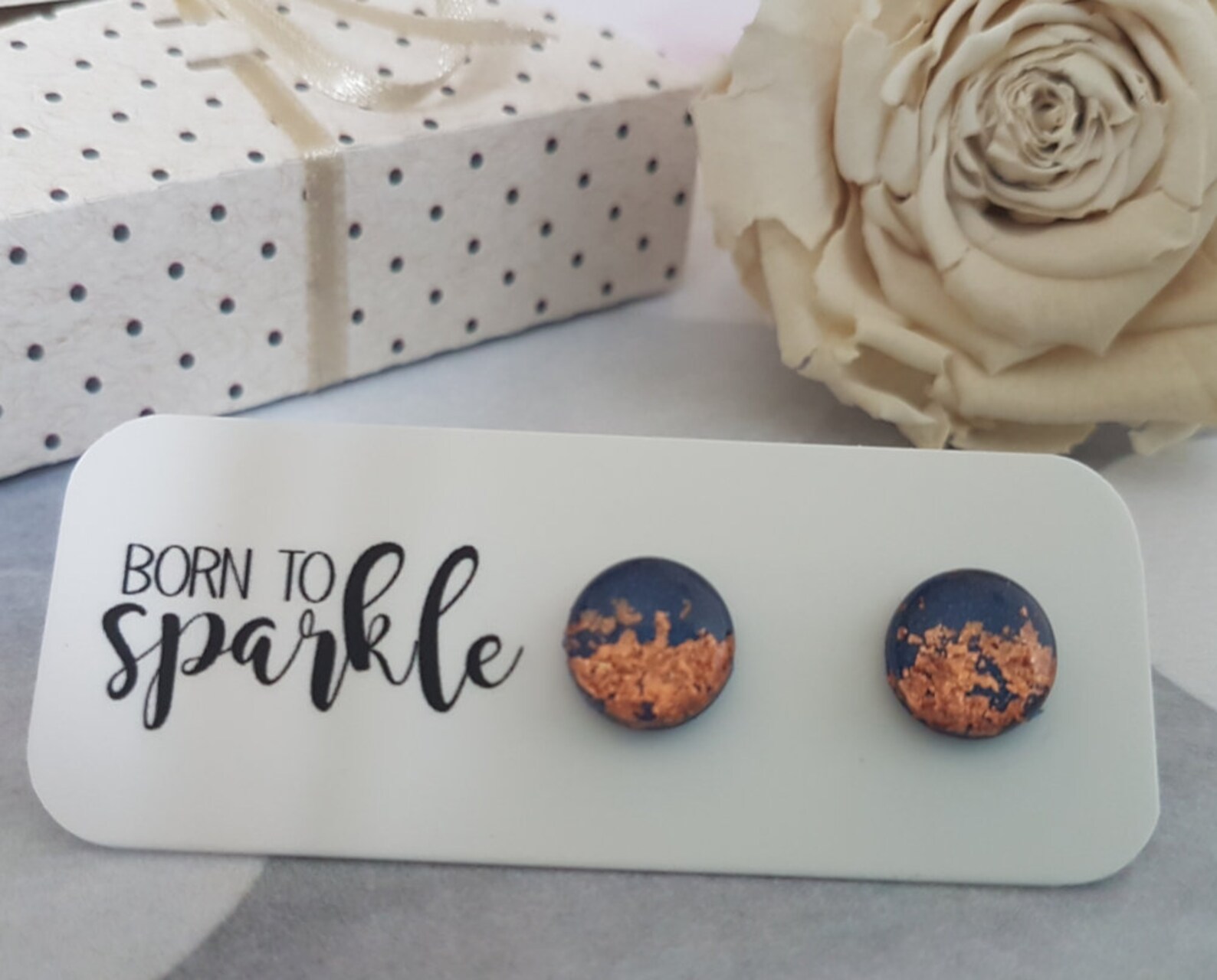Navy Blue Stud Earrings, Navy and Silver Earrings Copper, Dark Blue ...