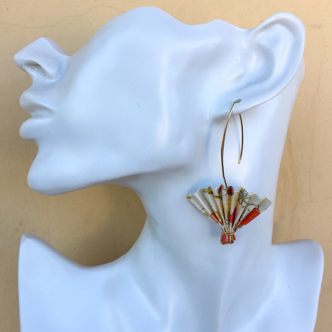 Handmade Fan Earrings With Washi Paper for Origami and 18k Gold Plated ...