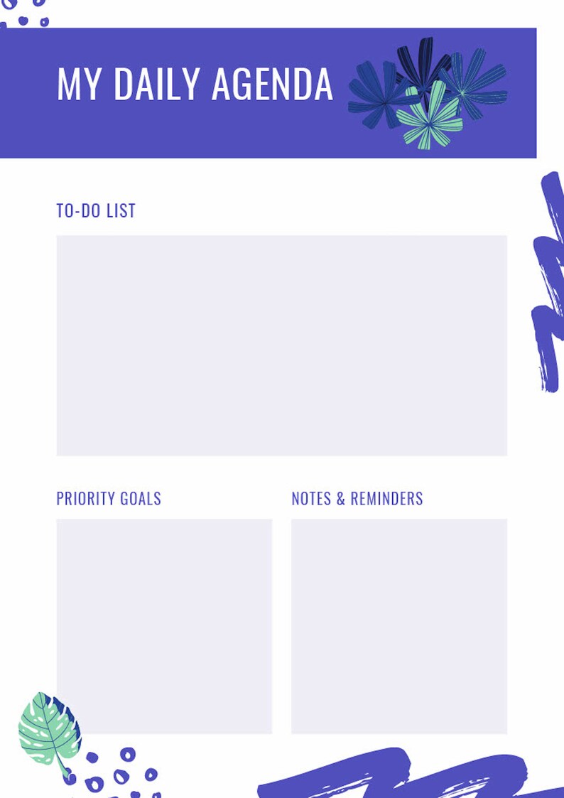 My Daily Agenda Template-to Do List, Goals, Reminders PDF Download - Etsy
