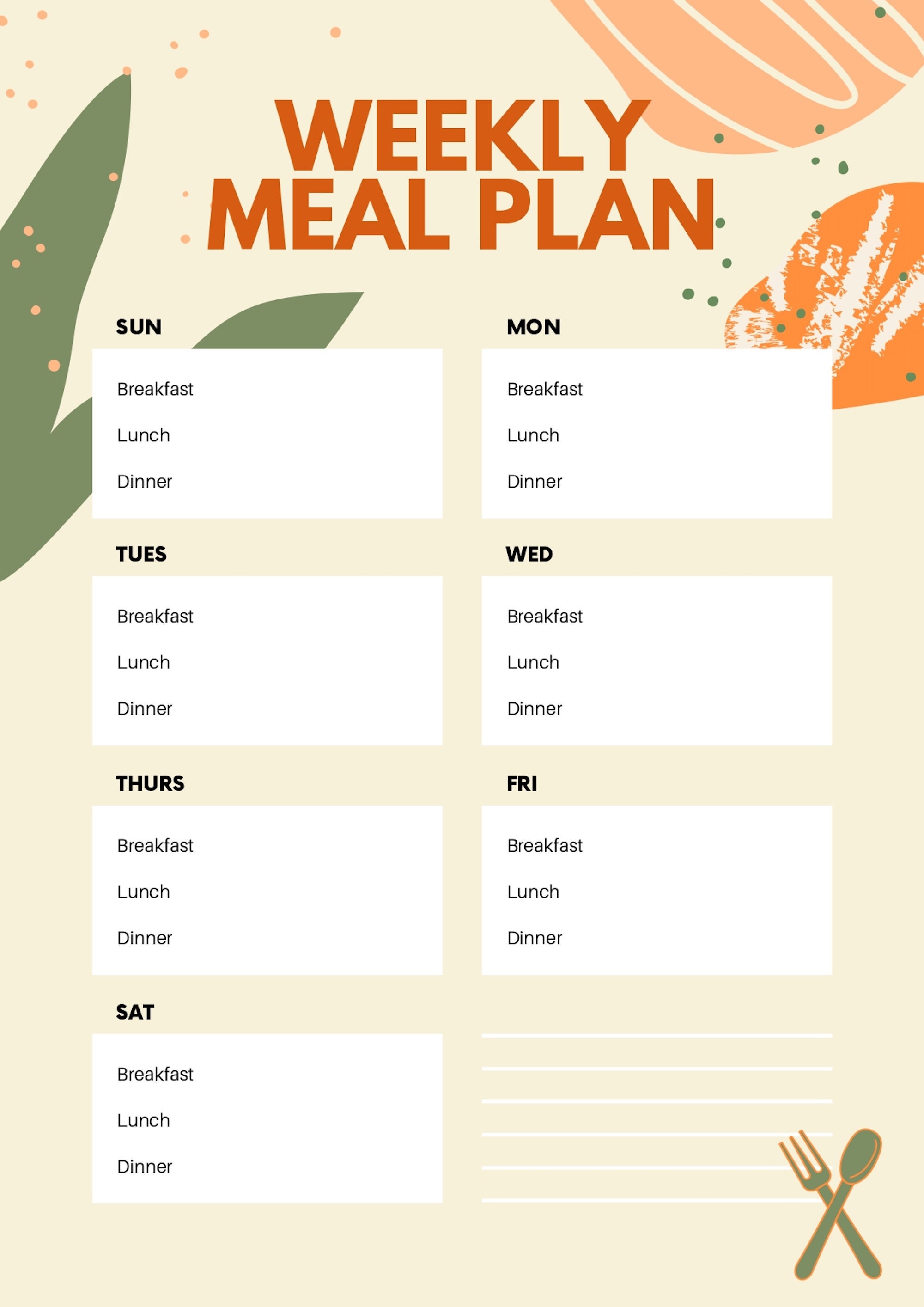 Weekly Meal Plan Template PDF Download - Etsy
