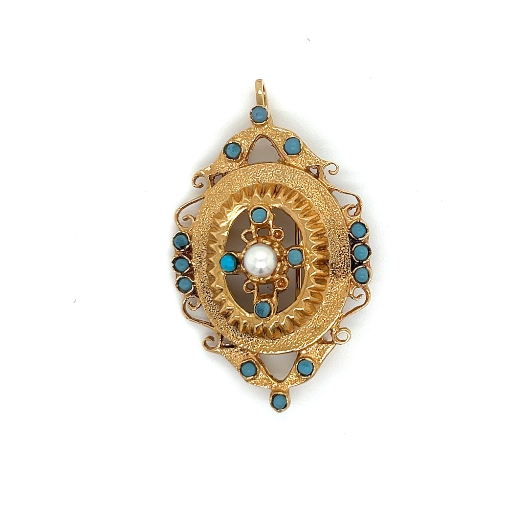 Vintage 14k Yellow Gold Turquoise With Pearl Pin and Pendant - Etsy
