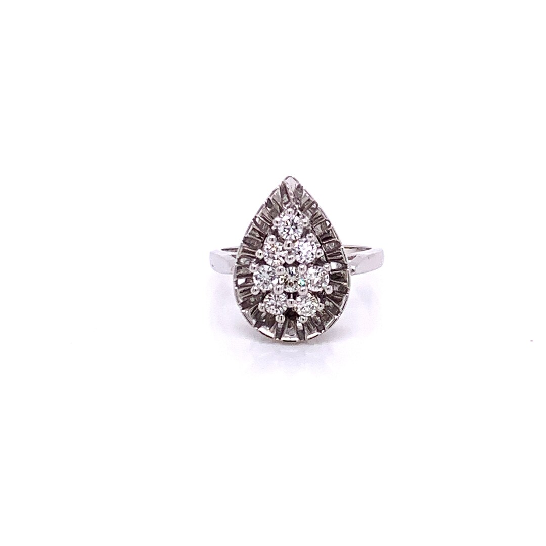 Vintage 1960's 14k White Gold Diamond Cluster Pear Shape Engagement ...