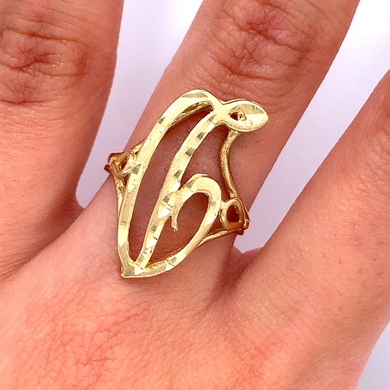 Vintage 14K Yellow Gold Initial D Signet Ring - Gem