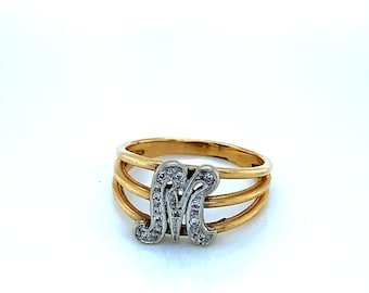 14k Letter M Lightweight Initial Ring, Gold 14 Karat Initial M Signet ...