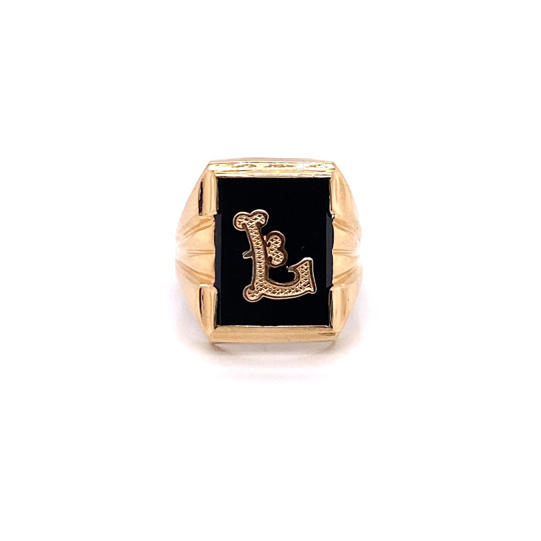 Vintage 10k Yellow Gold Onyx Initial L Ring - Etsy