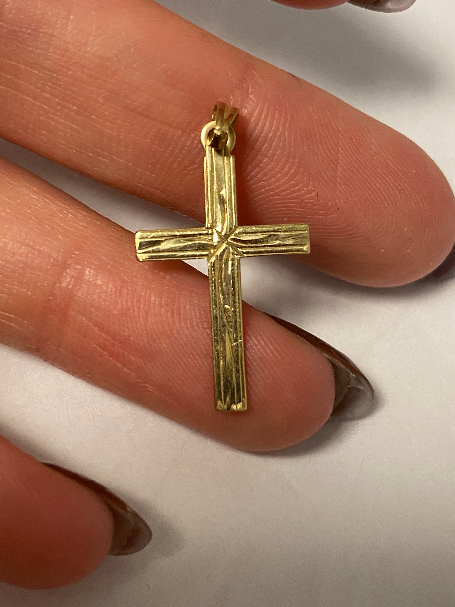 Vintage 14k yellow gold engraved cross | Etsy