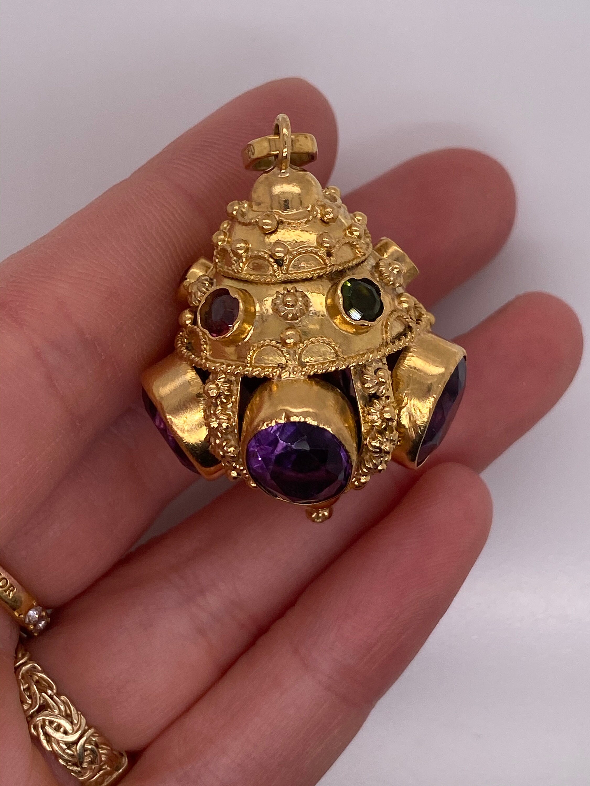 Vintage 18k yellow gold talisman pendant with amethyst and | Etsy