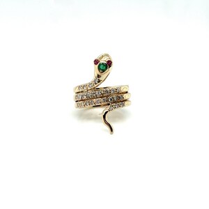 Vintage 14k Yellow Gold Diamond Snake Ring With Emerald and Rubies - Etsy