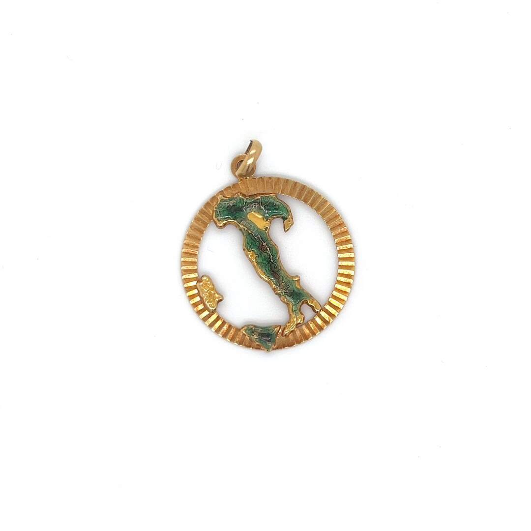 Vintage 18K Yellow Gold Italy Map Charm Pendant With Green Enamel - Etsy
