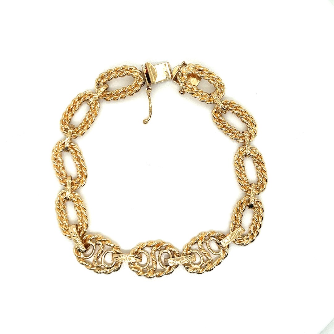 Vintage 14k Yellow Gold Filigree Chain Link Bracelet - Etsy