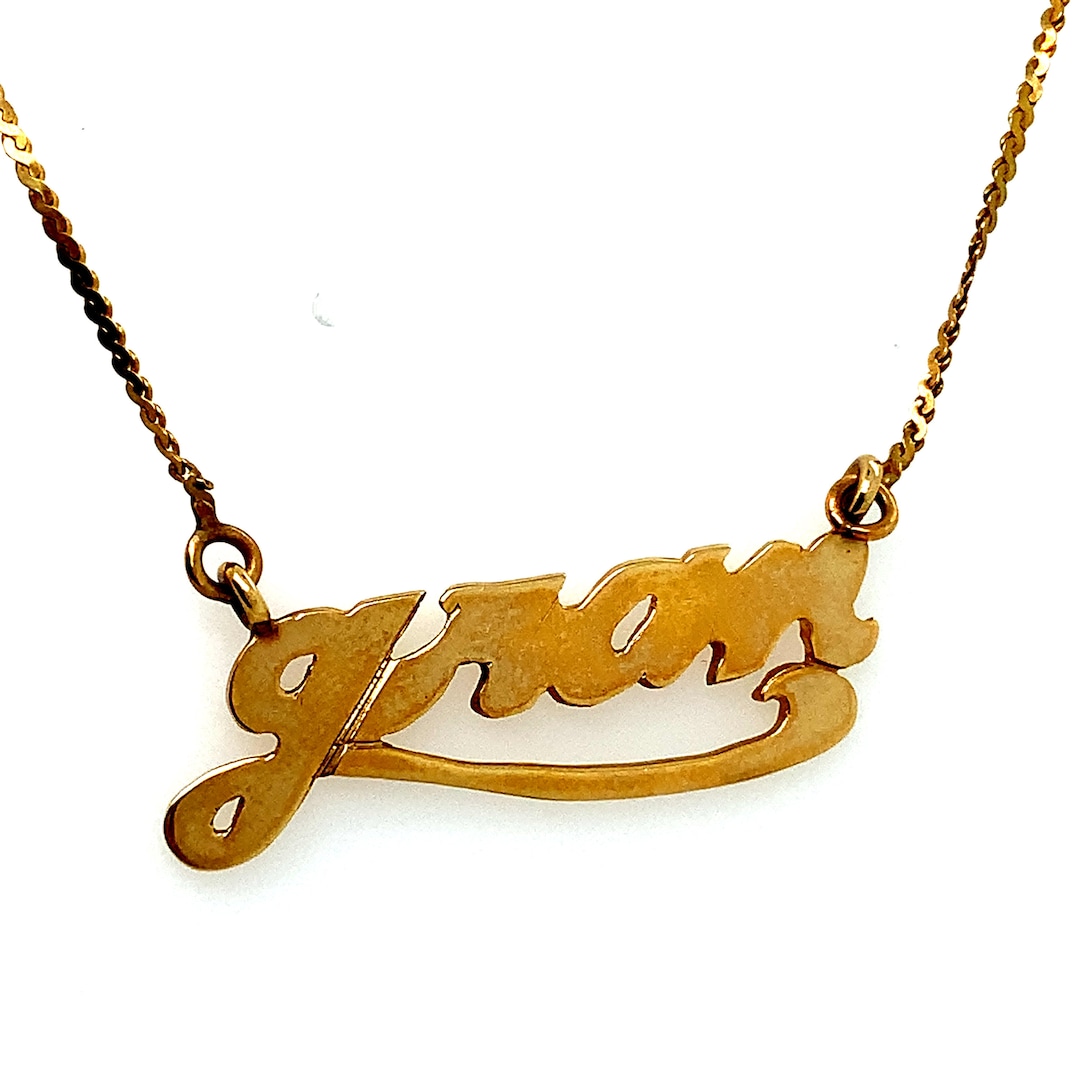 Vintage 14K Yellow Gold gran Script Name Plate Necklace - Etsy