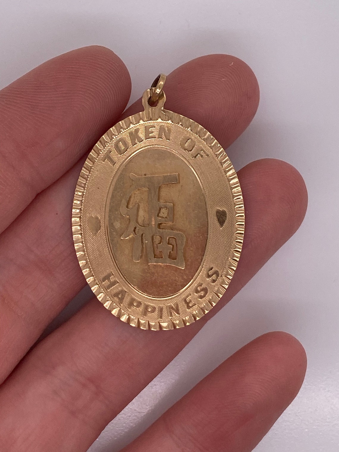 Vintage 14k Yellow Gold Chinese Token of Happiness Charm - Etsy