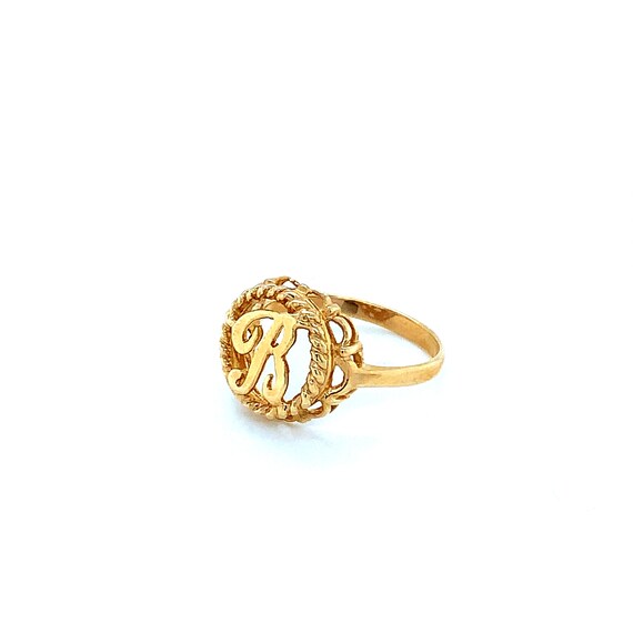 Vintage 14K Yellow Gold Initial R Signet Ring - Gem
