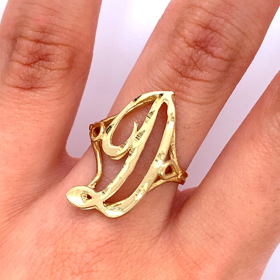 Vintage 14K Yellow Gold Initial D Signet Ring - Gem