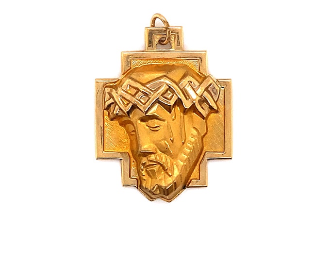 Vintage 14k Yellow Gold Jesus Christ Portrait With Cross Background ...