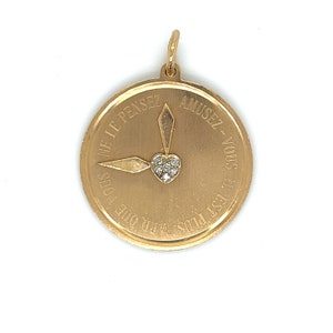 Vintage 14k Yellow Gold French Writing Clock Disc With Diamonds Charm ...
