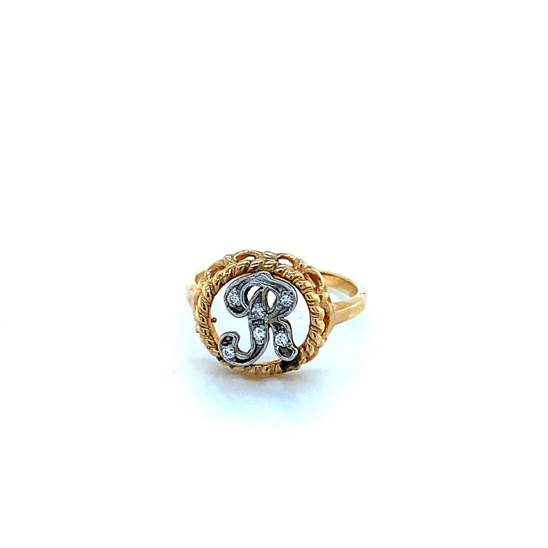 Vintage Yellow Gold Diamond Initial R Signet Ring - Etsy